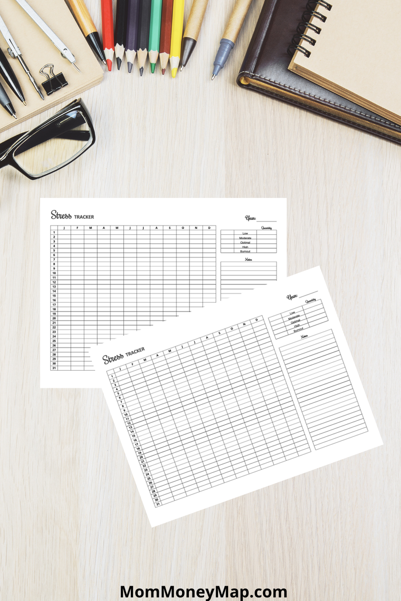 Stress Tracker Printable PDF for Mental Health & Wellness – Mom Money Map