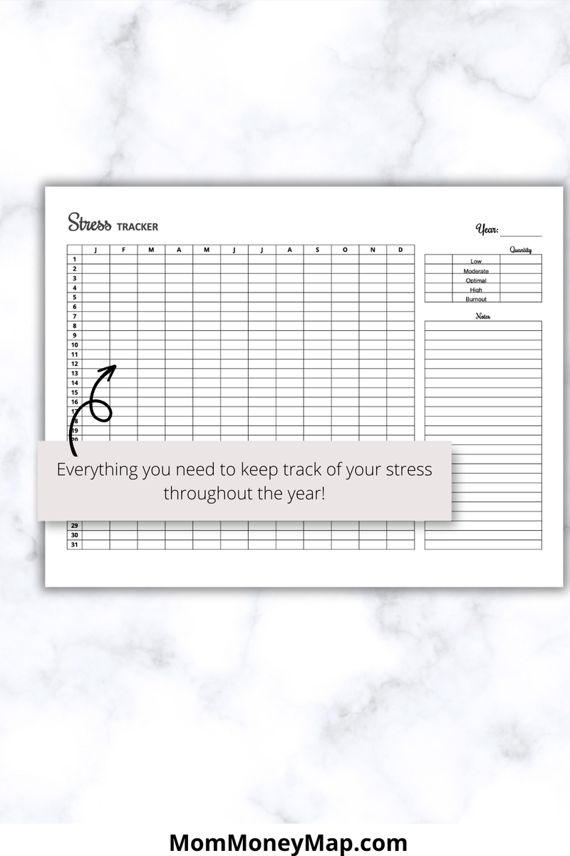 Stress Tracker Printable PDF for Mental Health & Wellness – Mom Money Map