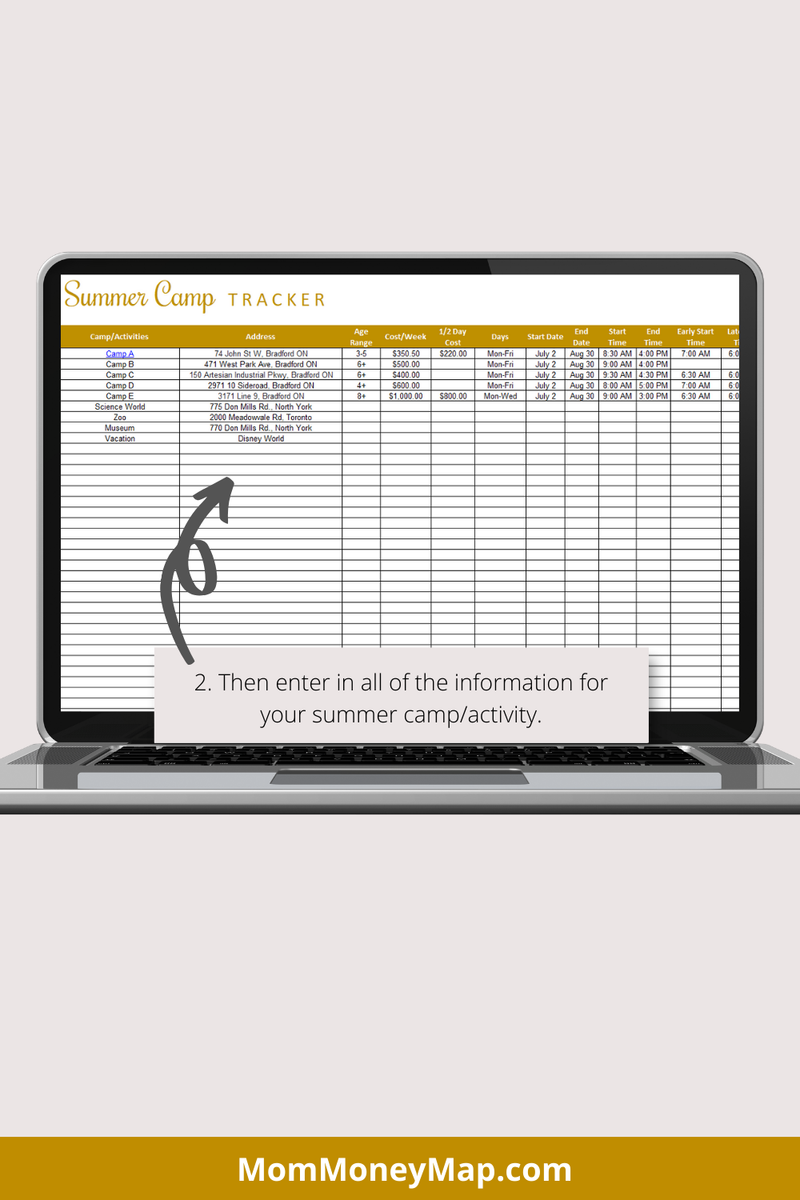 Summer Camp Tracker Excel Spreadsheet for Up to 14 Weeks – Mom Money Map
