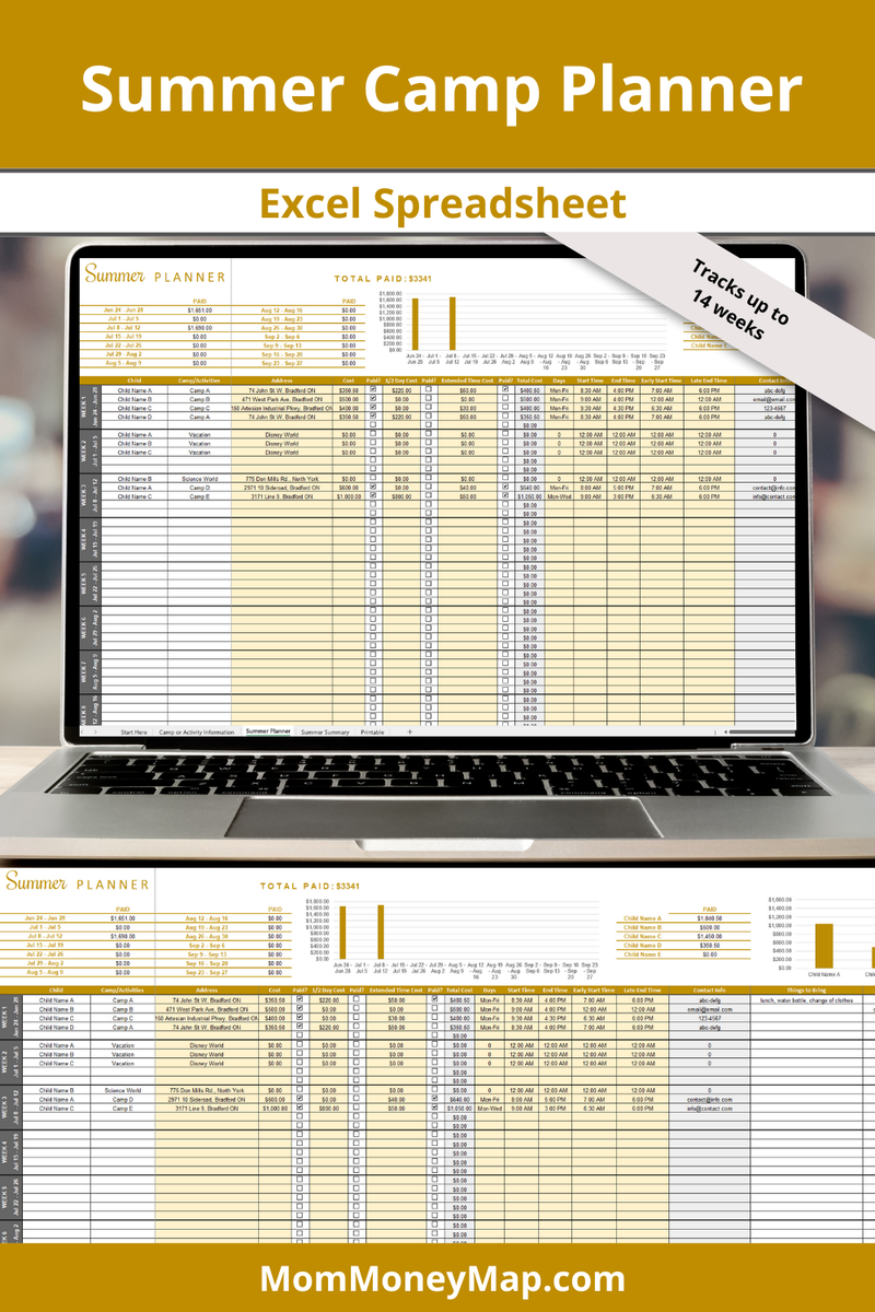 Summer Camp Tracker Excel Spreadsheet for Up to 14 Weeks – Mom Money Map