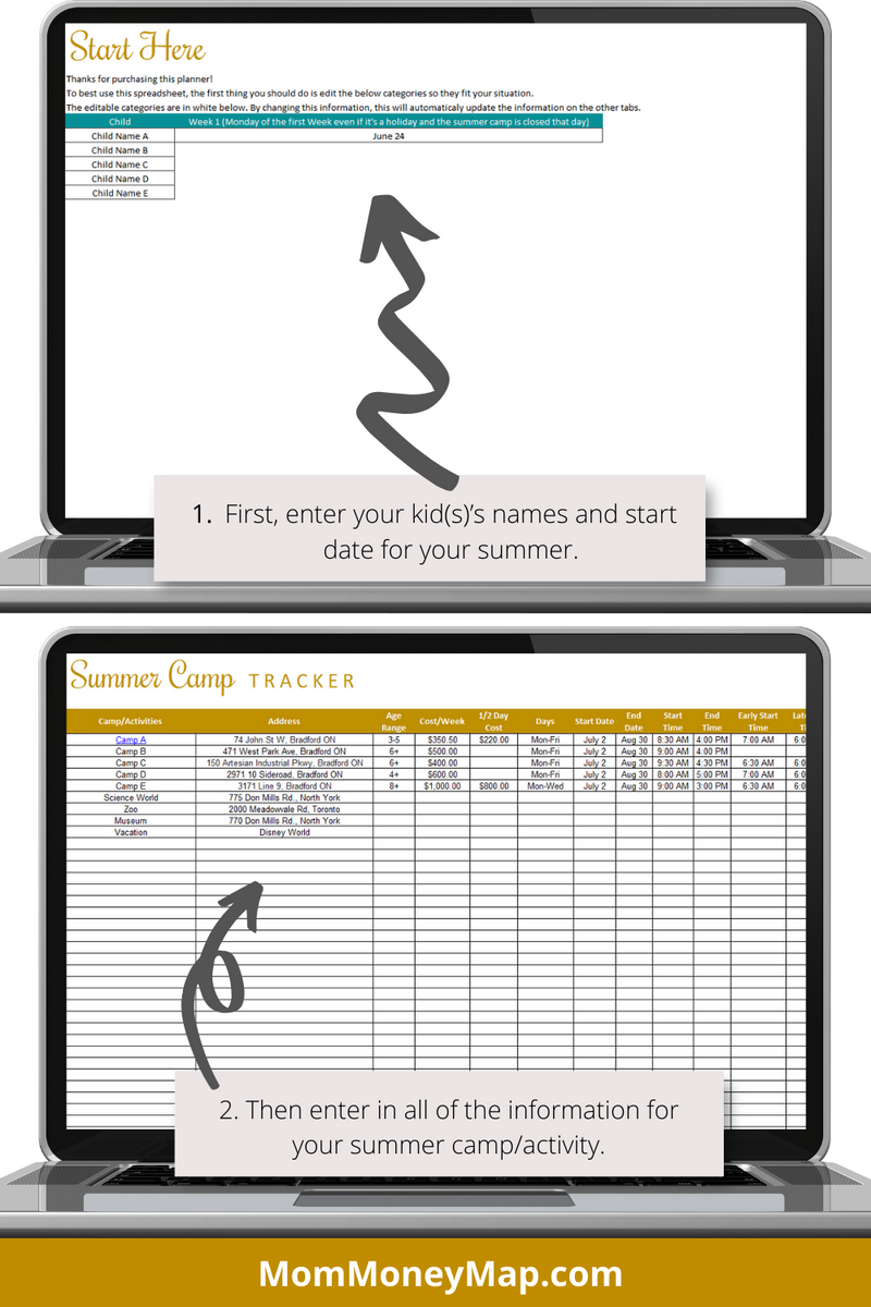 Summer Camp Tracker Excel Spreadsheet – Mom Money Map