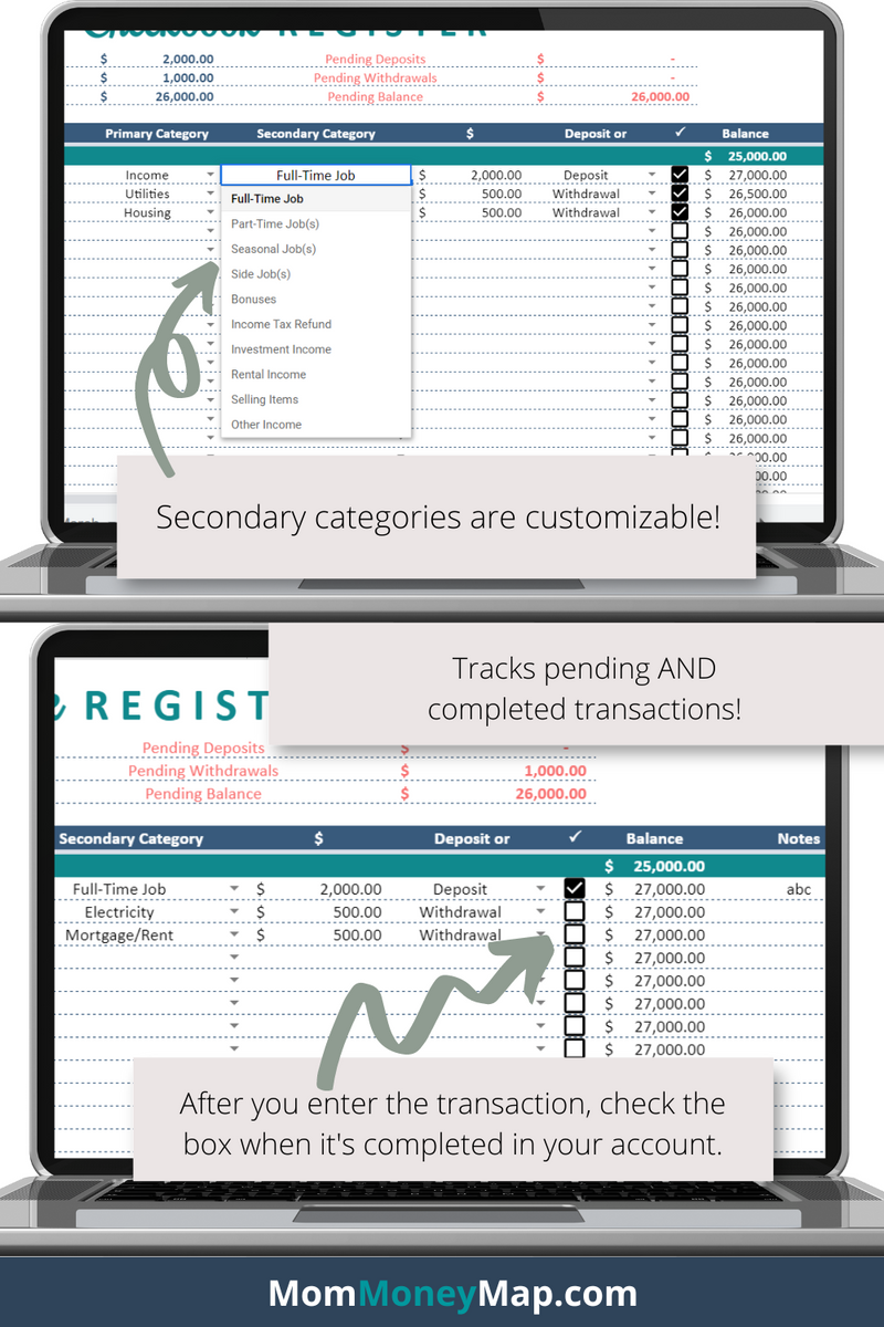 Checkbook Register Google Sheets Spreadsheet with Monthly Summaries ...