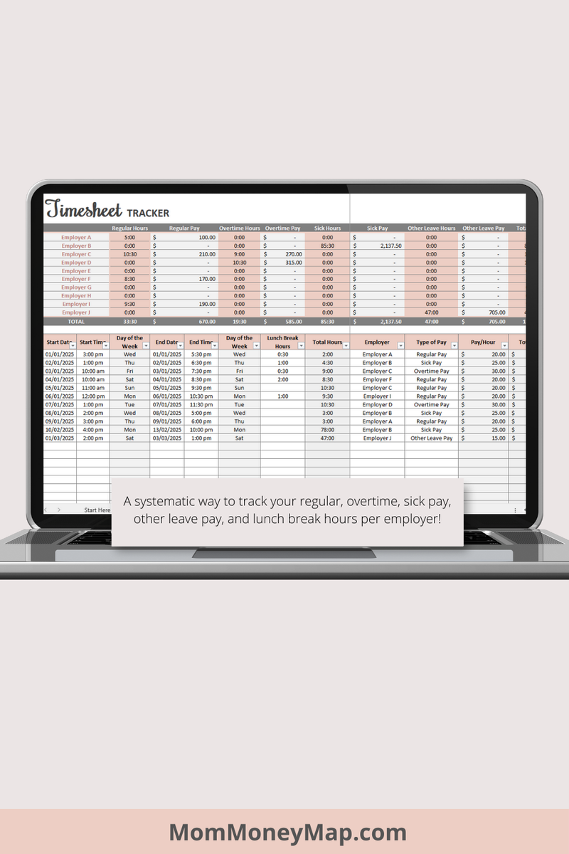 Timesheet Tracker Excel Spreadsheet – Mom Money Map