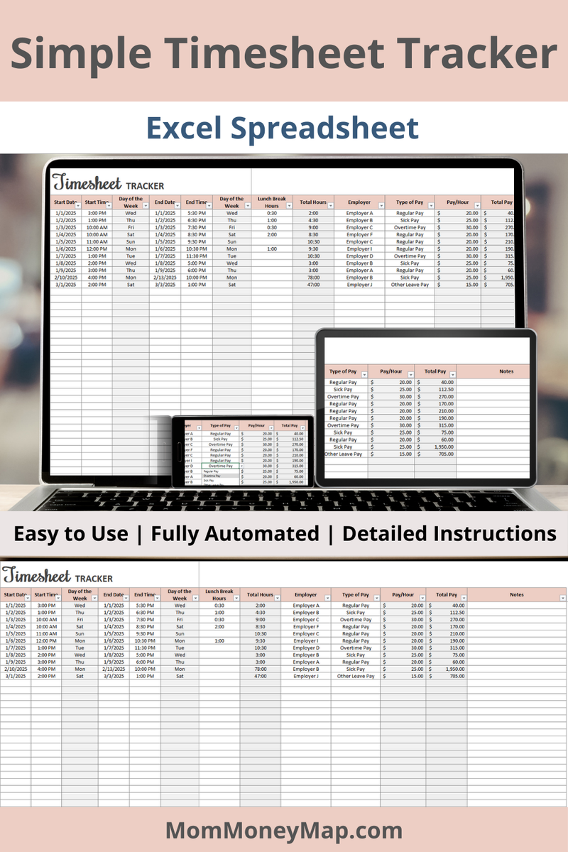 Simple Timesheet Tracker Excel Spreadsheet – Mom Money Map