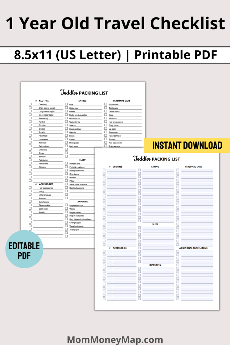 Toddler Packing List Printable PDF | Travel Checklist – Mom Money Map
