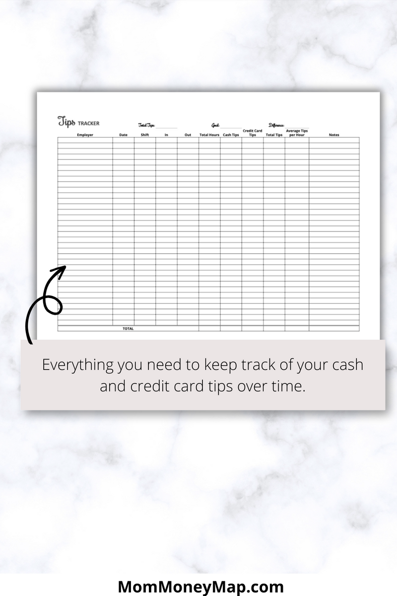 Tips Tracker Printable PDF – Mom Money Map