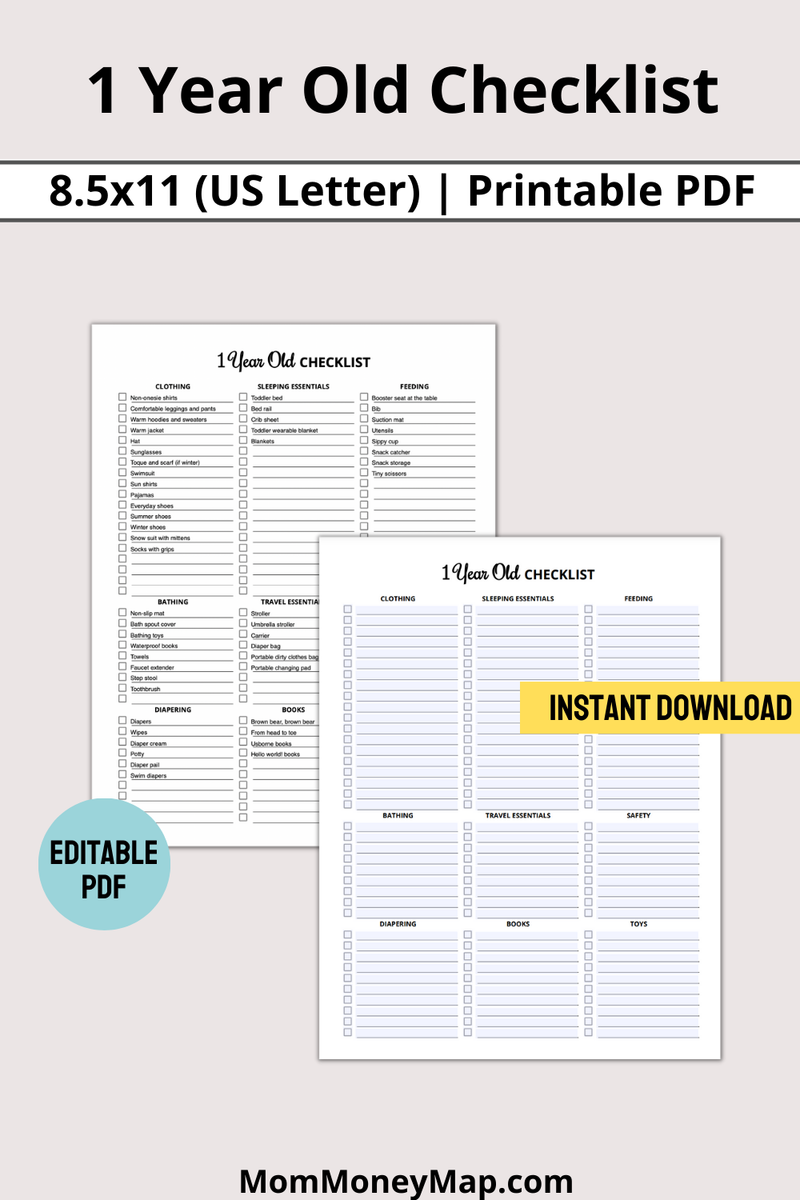1 Year Old Checklist Printable PDF | Toddler Tracker – Mom Money Map