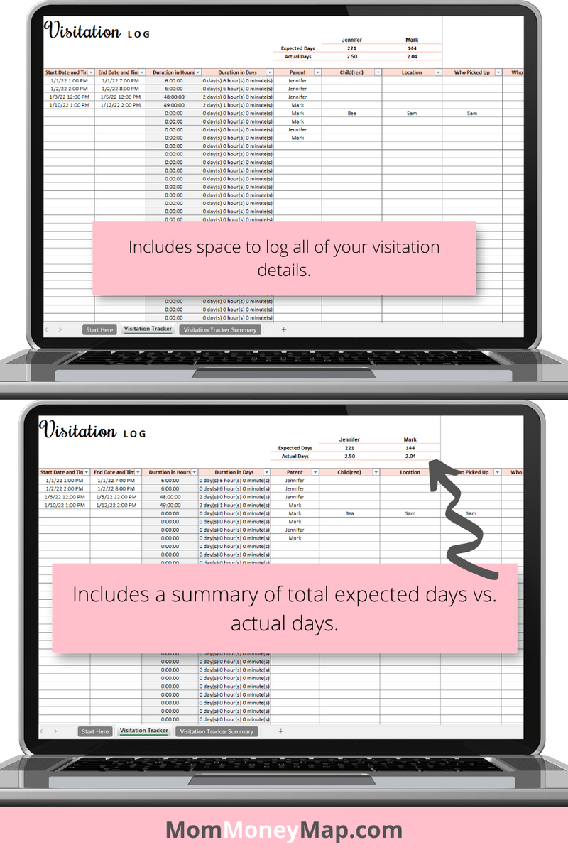 Visitation Tracker Excel Spreadsheet for Co-Parenting & Custody – Mom ...
