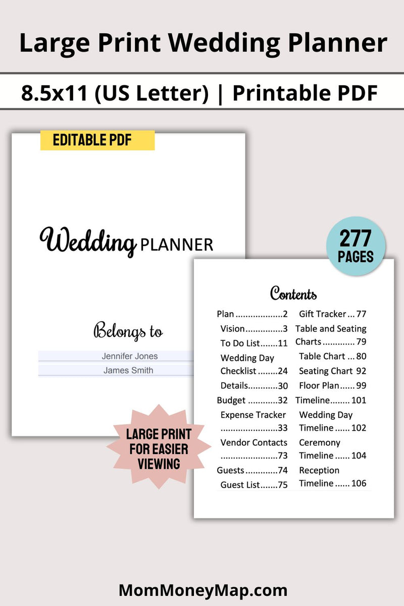 Wedding Planner Printable PDF – Large Print for Easy Planning – Mom ...
