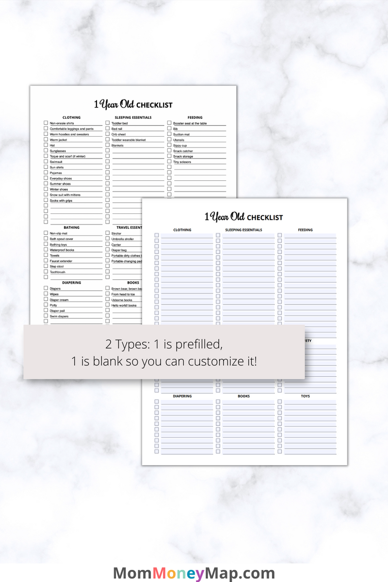1 Year Old Checklist Printable PDF – Mom Money Map