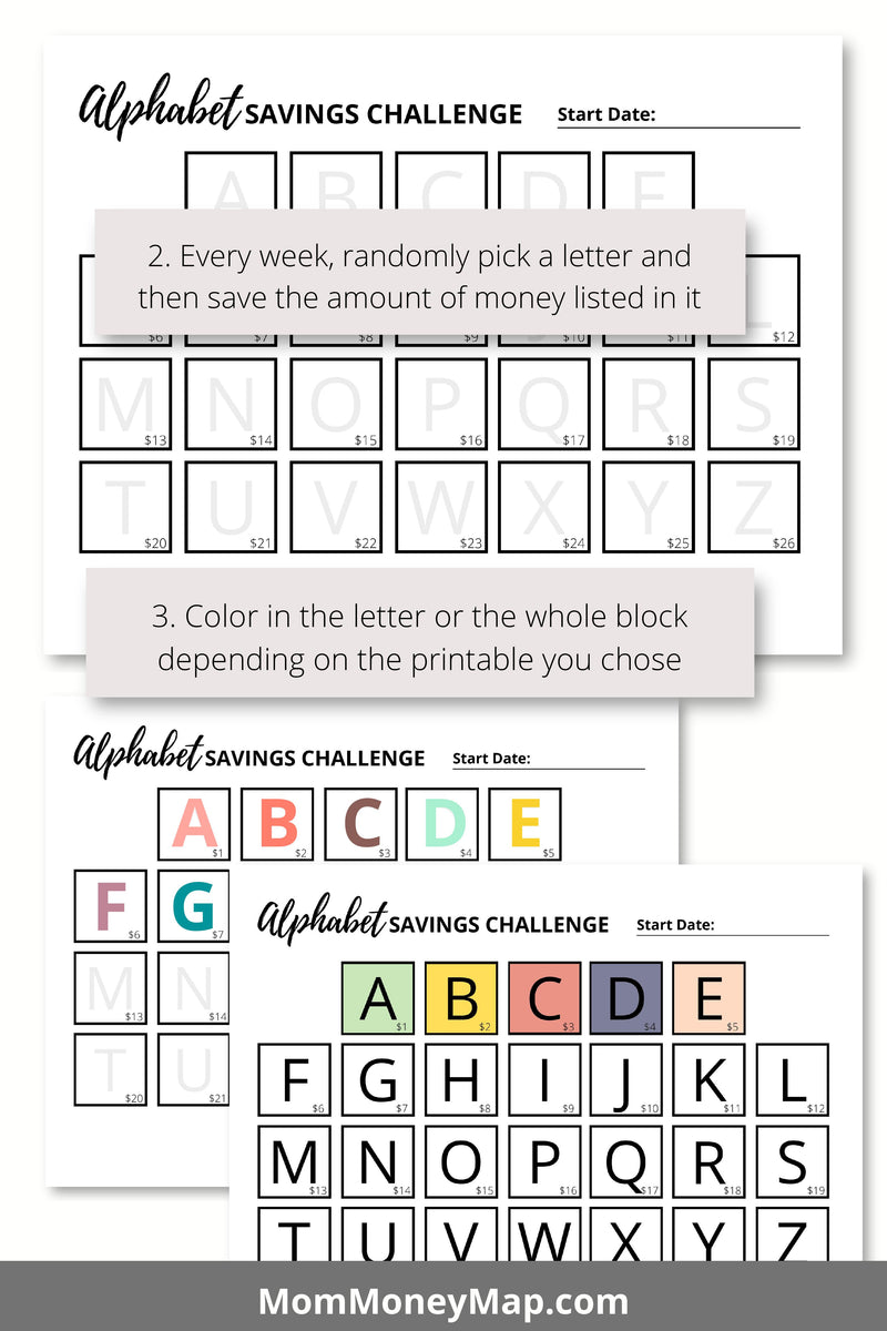 Alphabet Savings Challenge Printable PDF – Mom Money Map