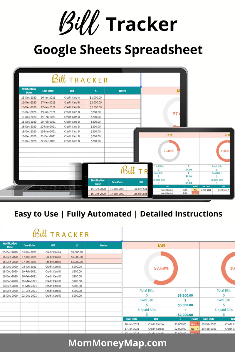 Bill Tracker Google Sheets Spreadsheet – Mom Money Map