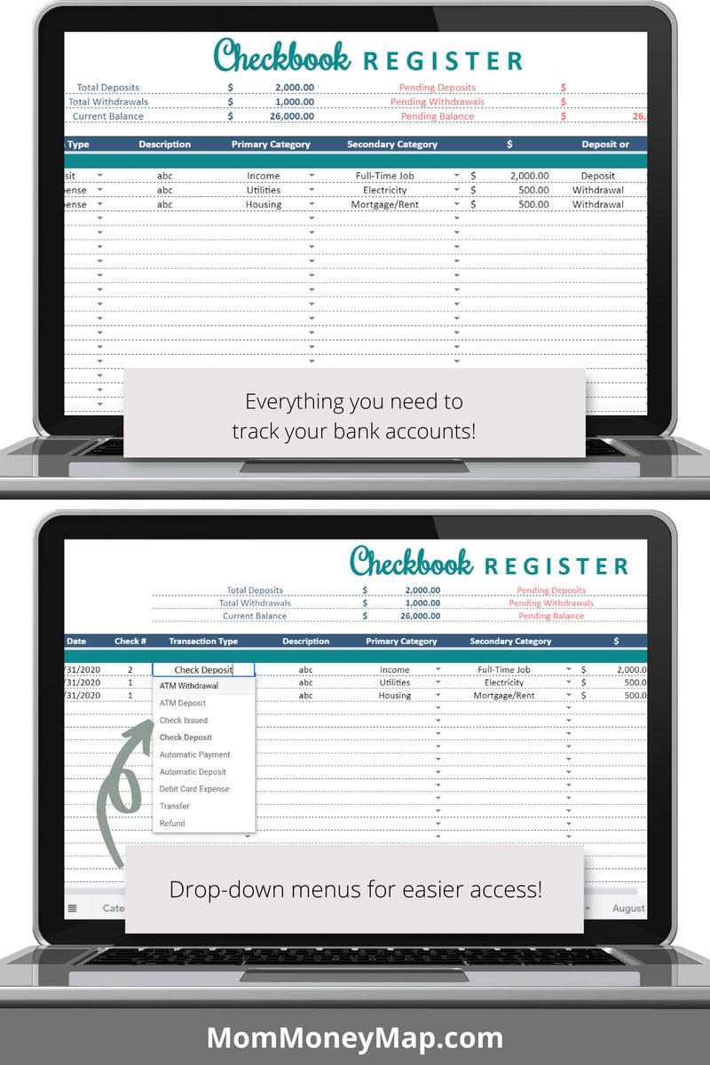 Checkbook Register Google Sheets Spreadsheet – Mom Money Map