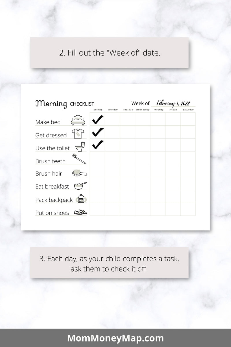 Kids Morning Routine Chart Printable PDF – Mom Money Map