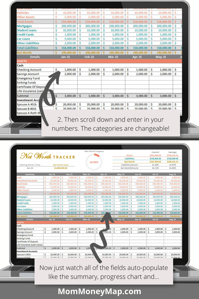 Net Worth Tracker Excel Spreadsheet Mom Money Map
