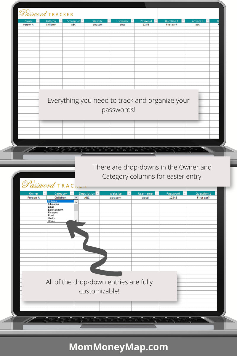 Simple Password Tracker Excel Spreadsheet – Mom Money Map