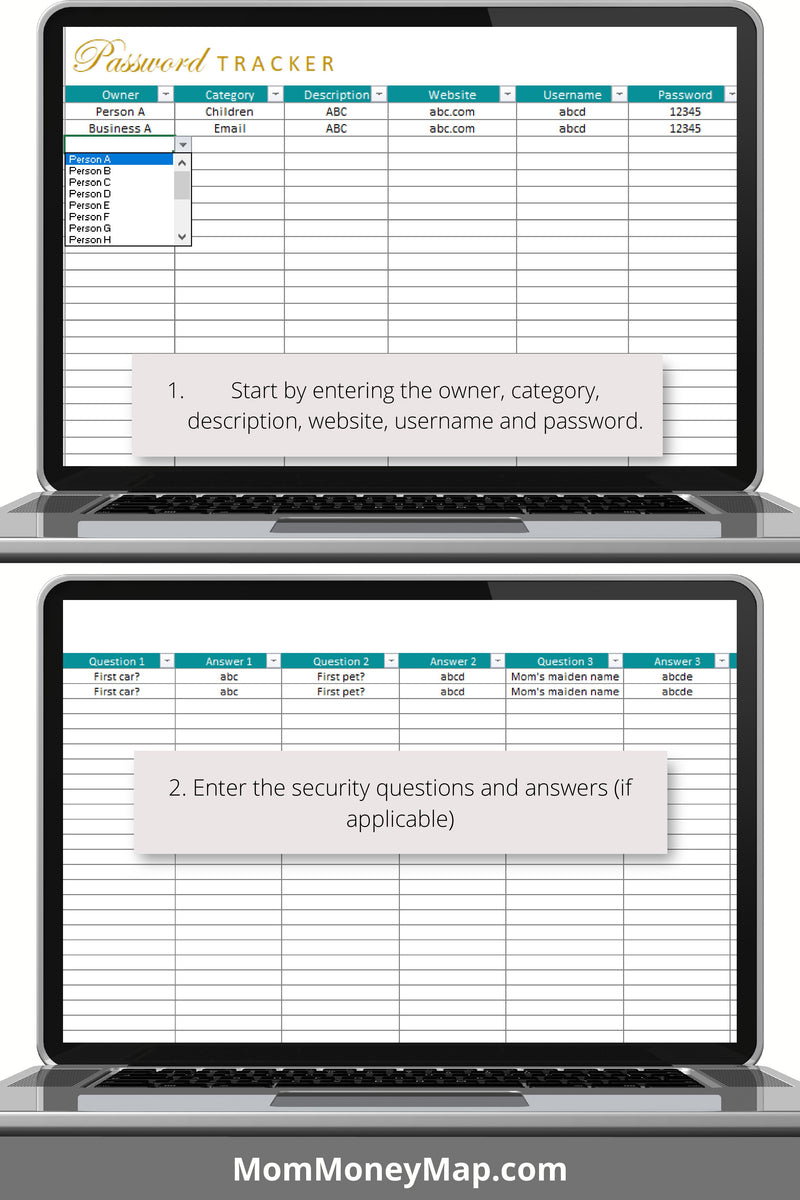 Password Tracker Excel Spreadsheet – Mom Money Map