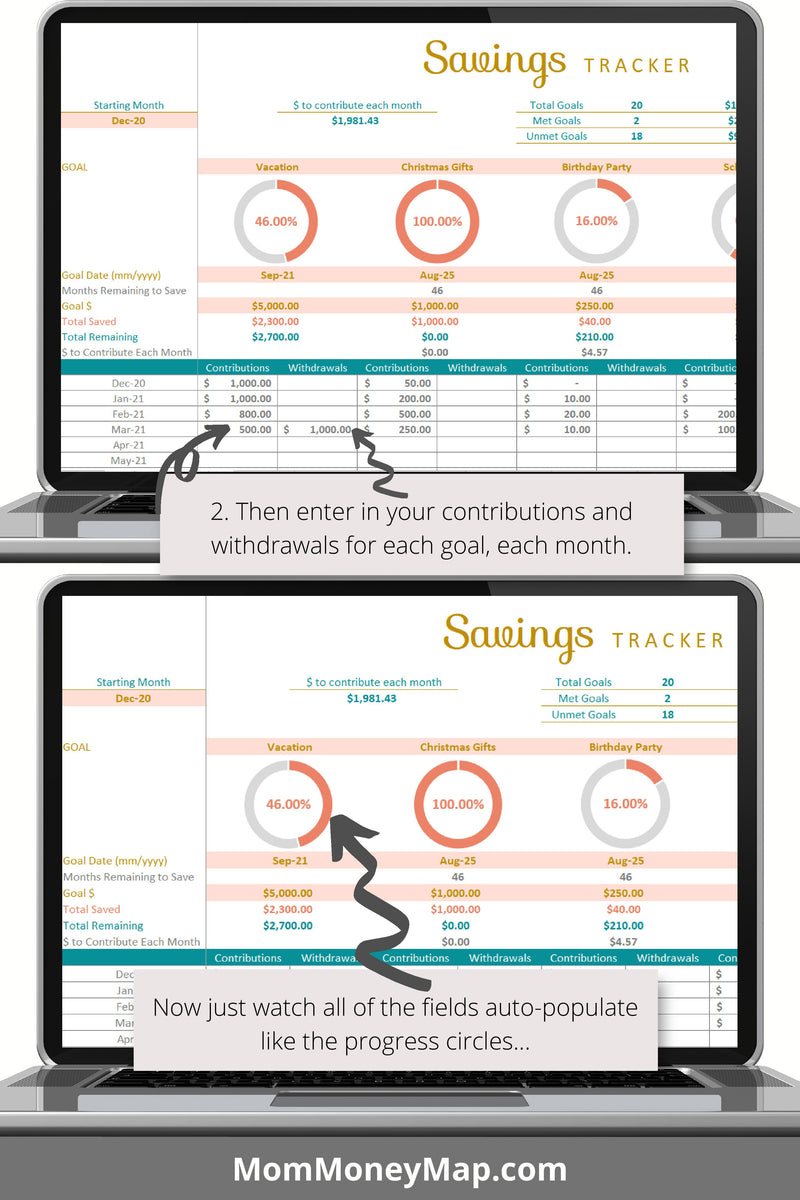 Savings Tracker Excel Spreadsheet - 20 Goals – Mom Money Map