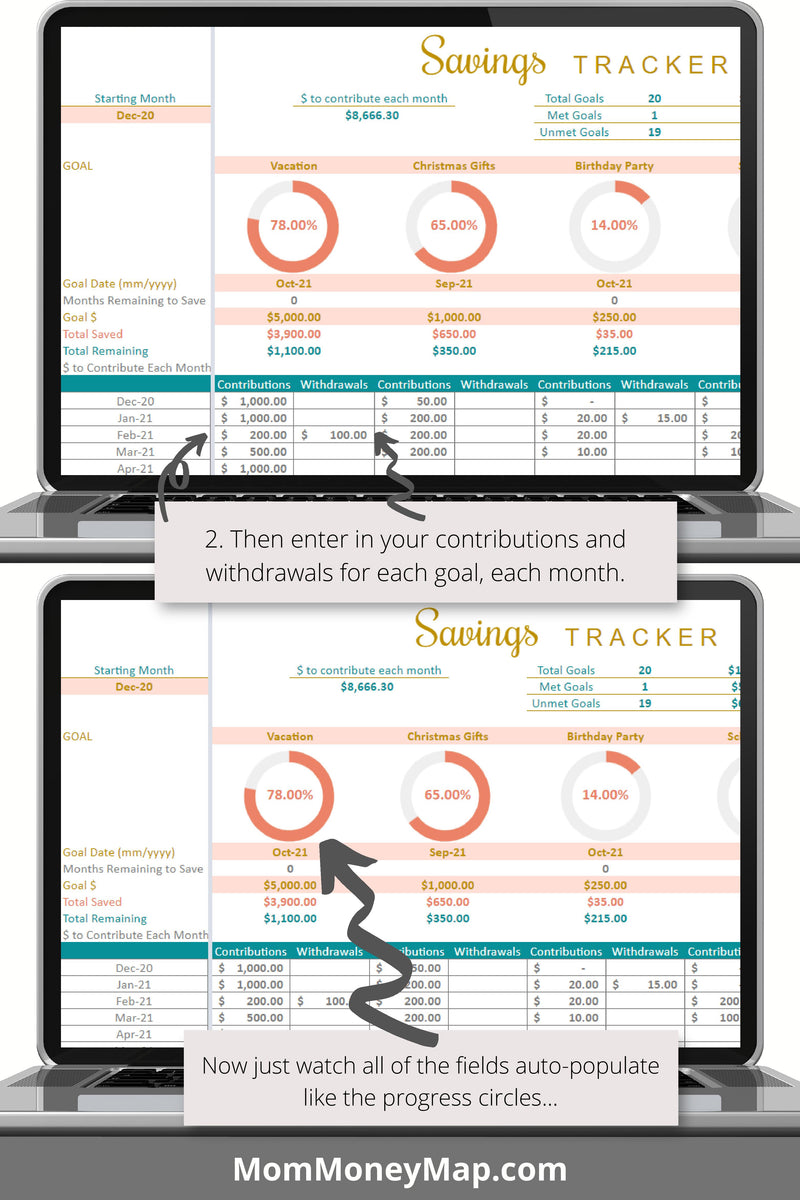 Savings Tracker Google Sheets Spreadsheet - 20 Goals – Mom Money Map