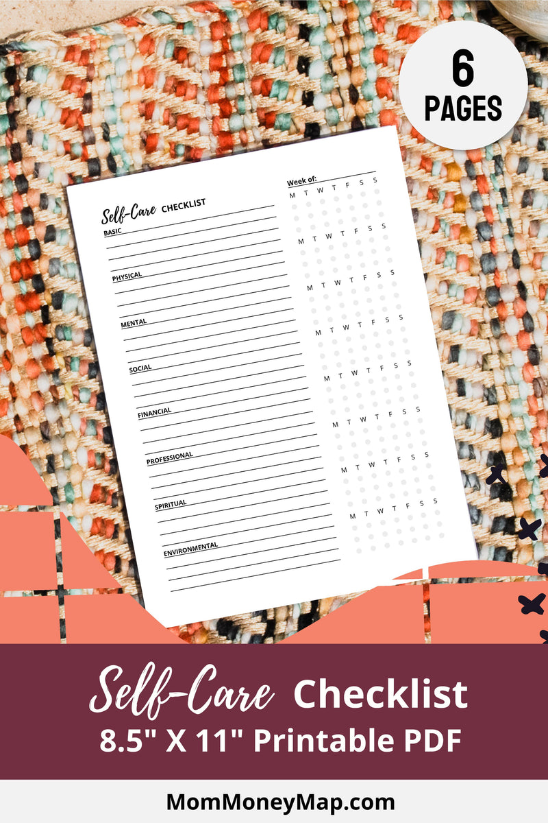 Self-Care Checklist Printable PDF – Mom Money Map