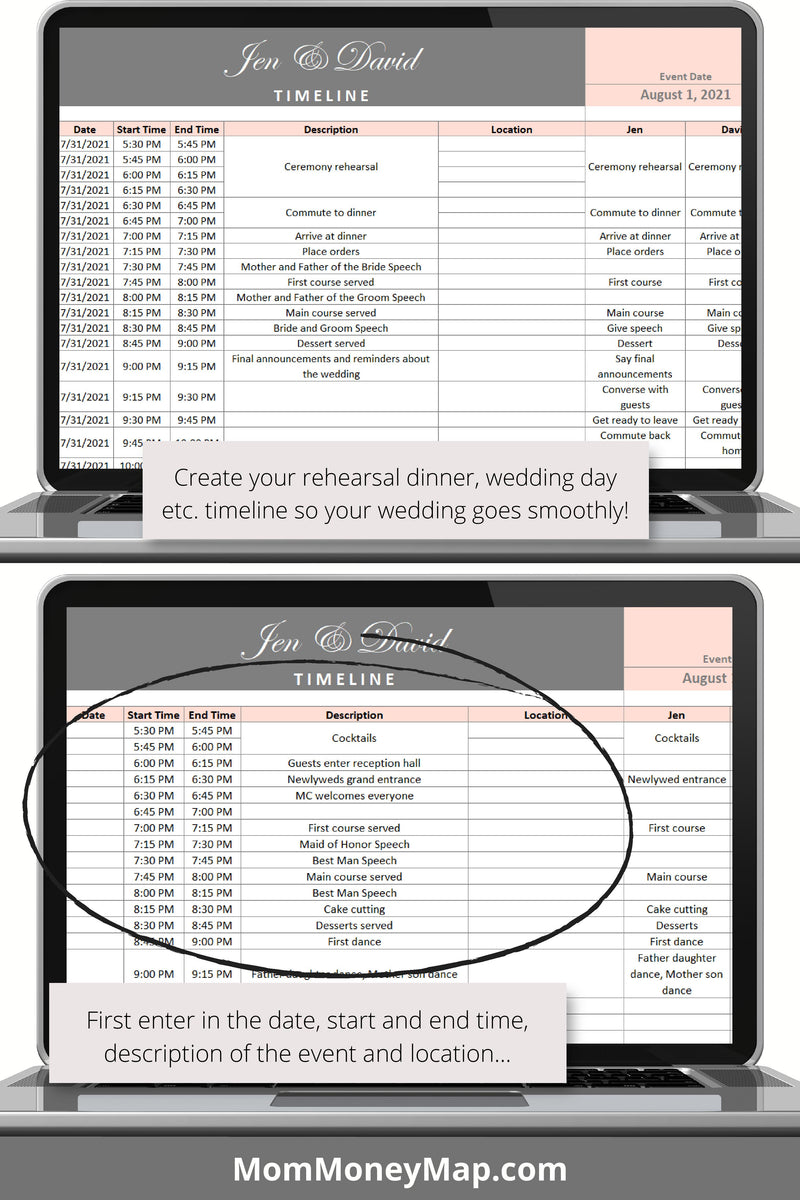 Wedding Timeline Excel Spreadsheet – Mom Money Map