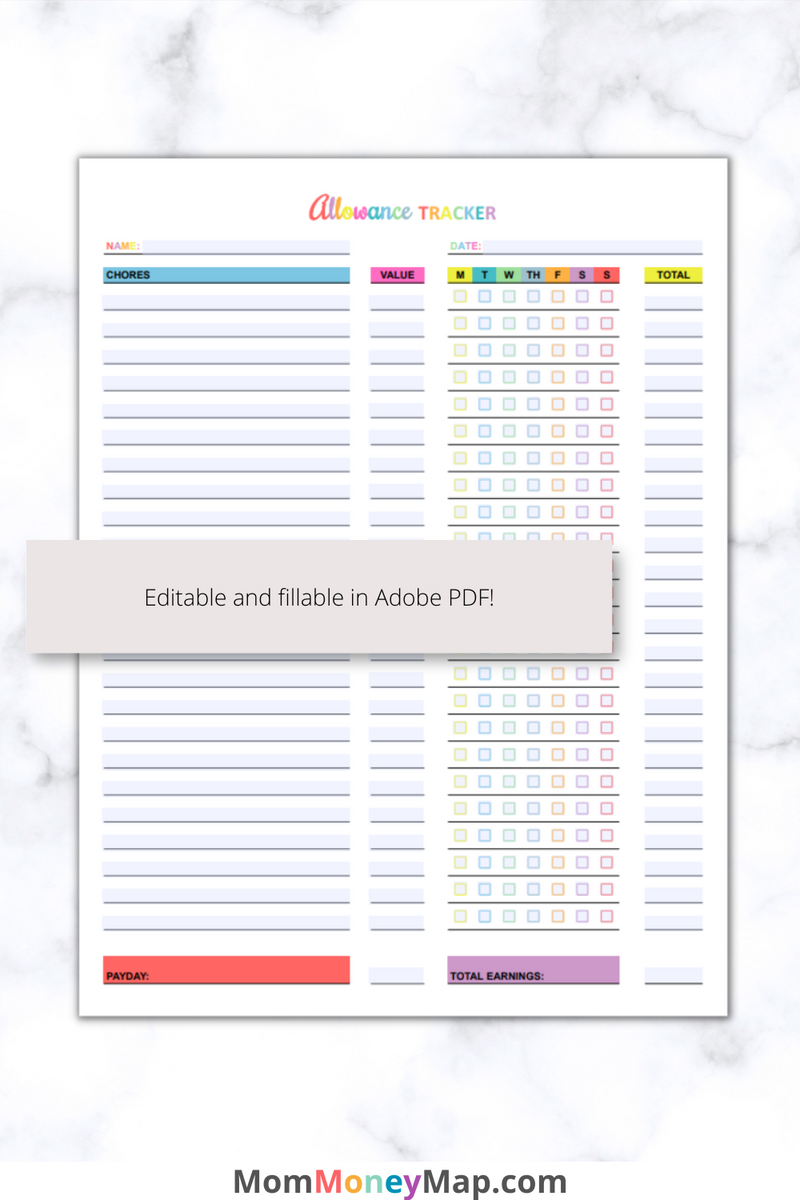 Allowance Tracker Printable PDF - Multi-Color – Mom Money Map