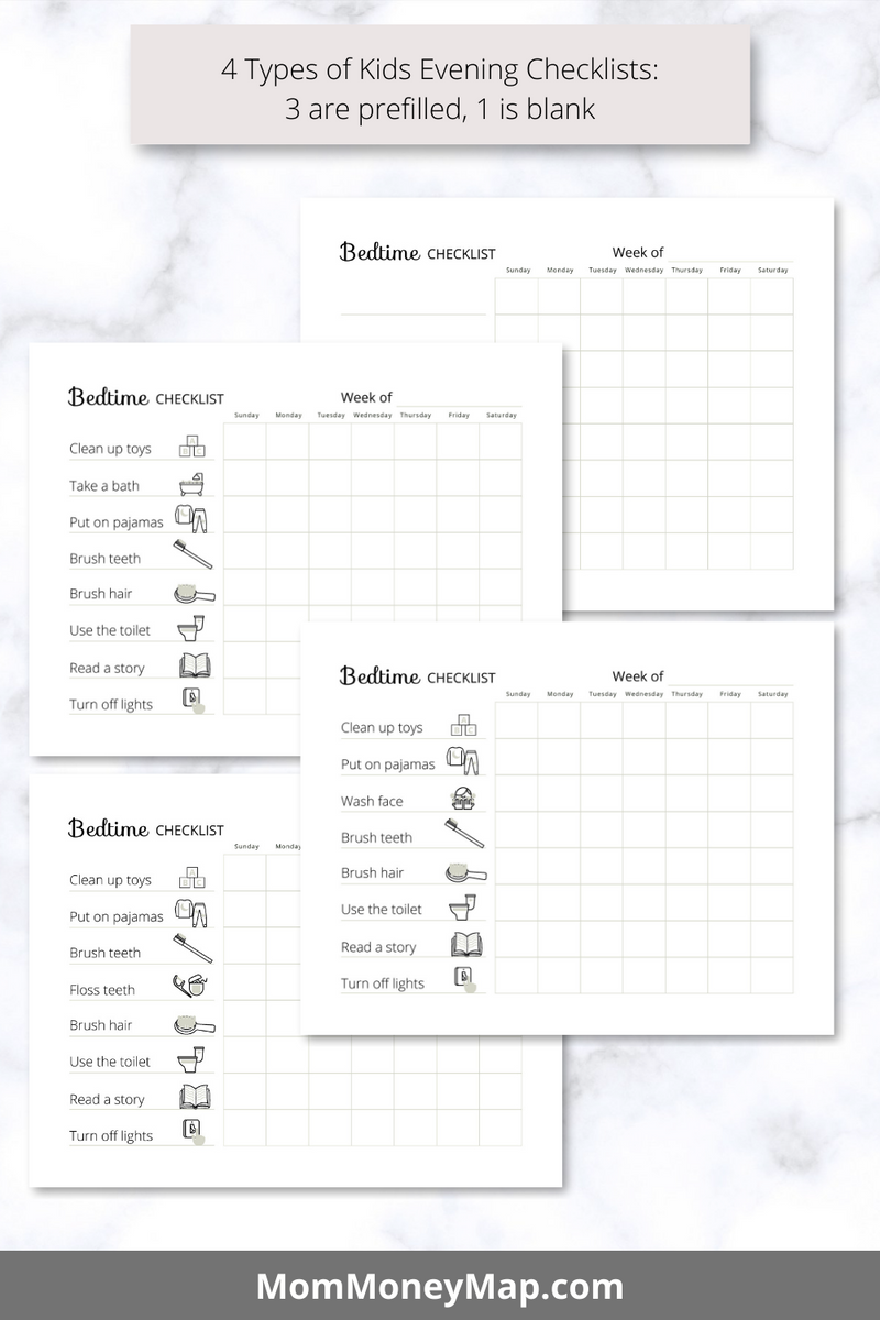 Kids Evening Routine Chart Printable PDF – Mom Money Map