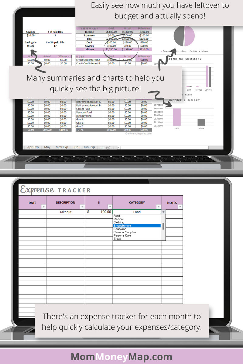 Monthly and Annual Budget Excel Spreadsheet Template - Purple – Mom ...