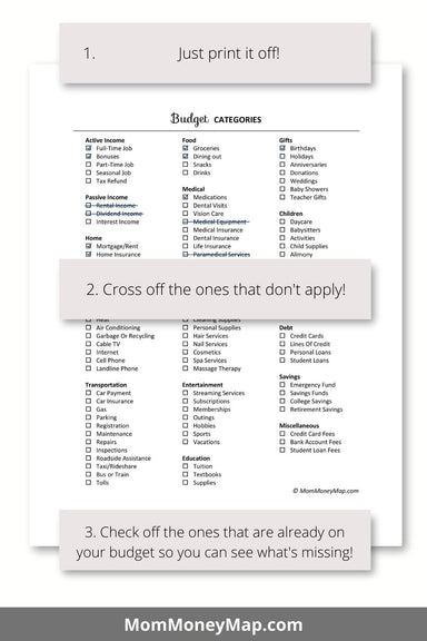 budget categories simple