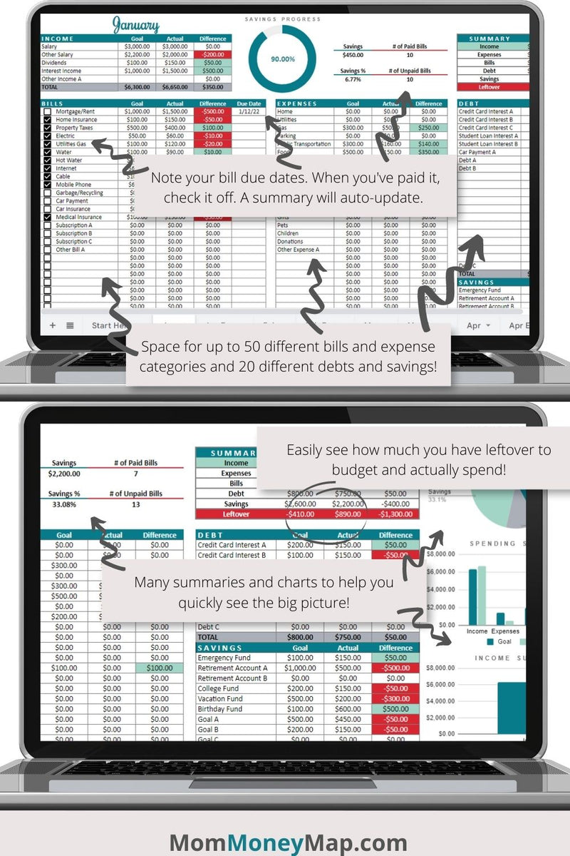 Budgeting Planner Google Sheets Spreadsheet – Mom Money Map