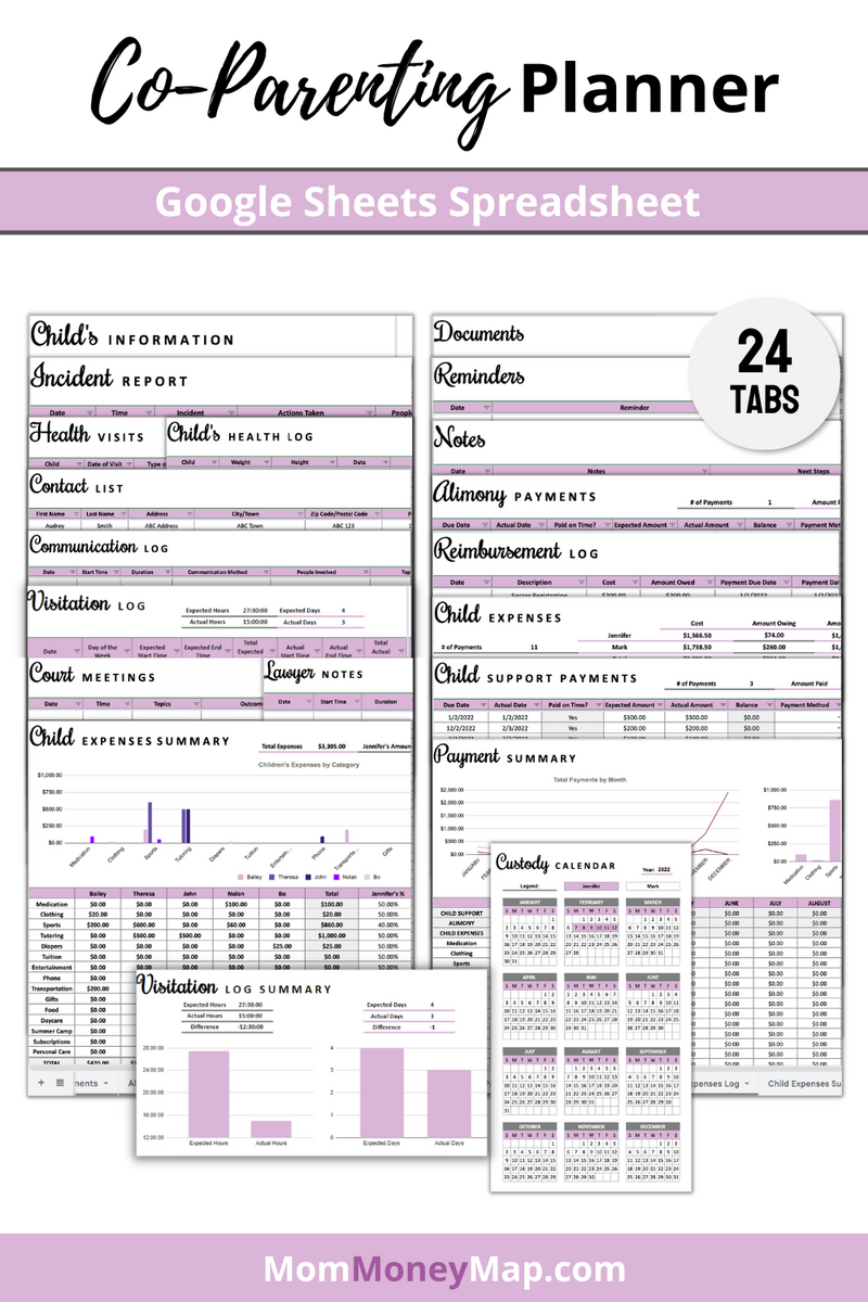 Co-Parenting Planner Google Sheets Spreadsheet - Purple – Mom Money Map