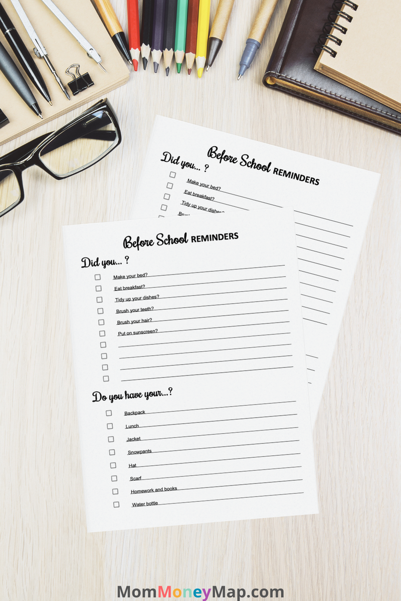 Before School Reminders Checklist Printable PDF – Mom Money Map