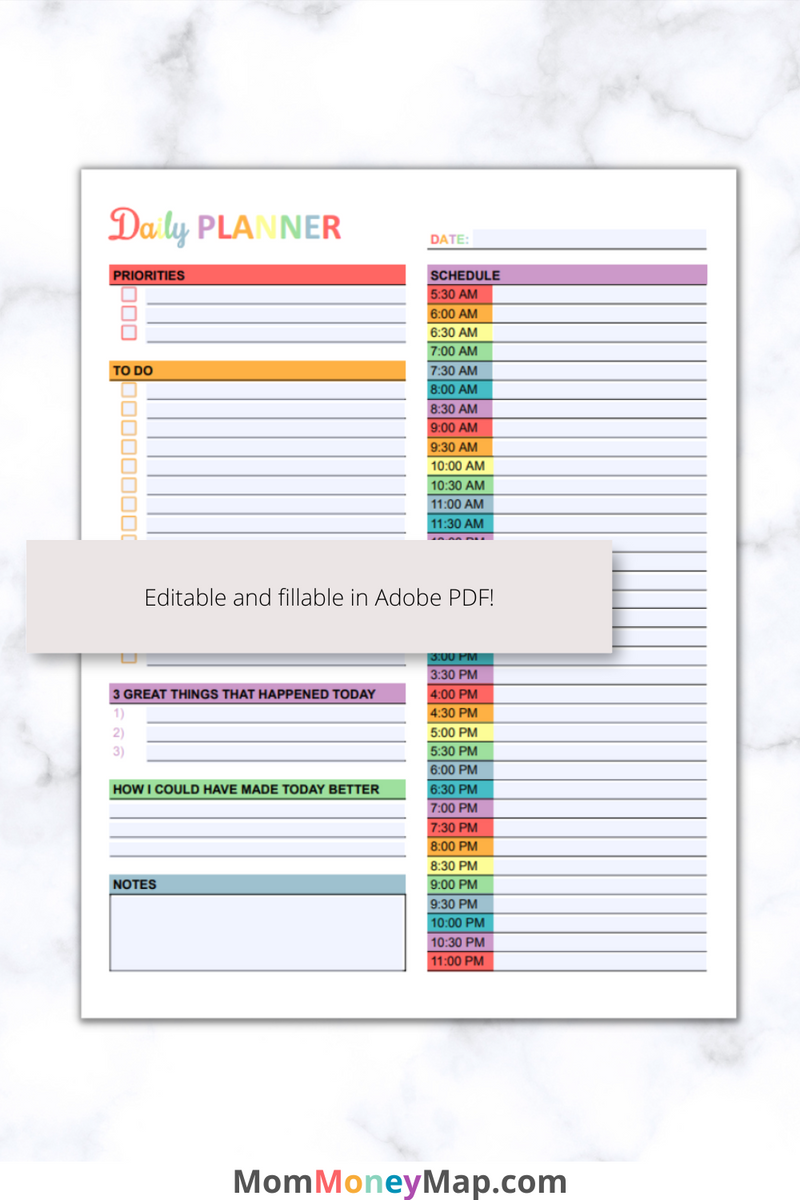 Daily Planner Printable PDF - Multi-Color – Mom Money Map