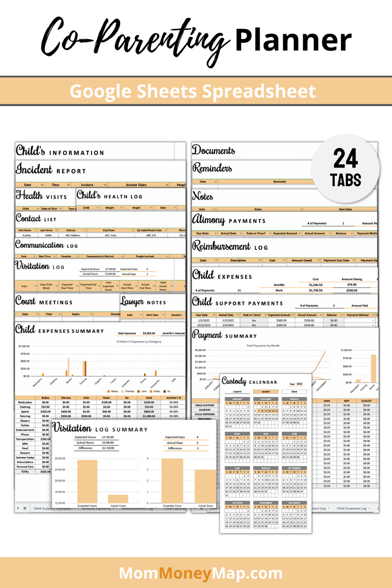 Co-Parenting Planner Google Sheets Spreadsheet - Orange – Mom Money Map