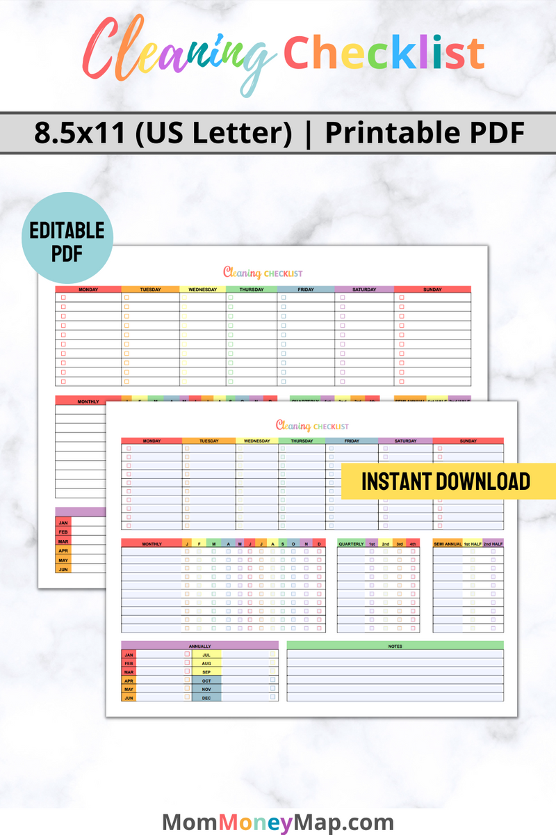 Cleaning Checklist Printable PDF - Multi-Color – Mom Money Map
