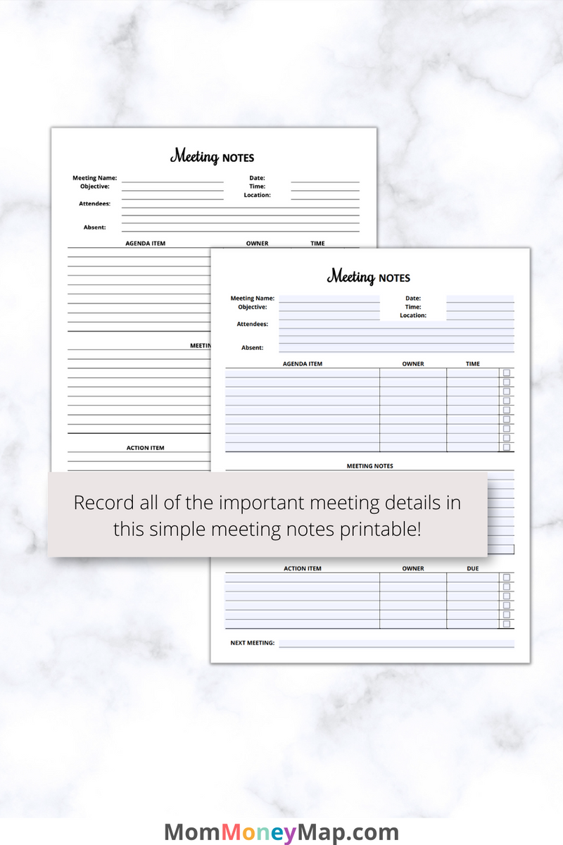 Meeting Minutes Printable PDF | Professional Template – Mom Money Map