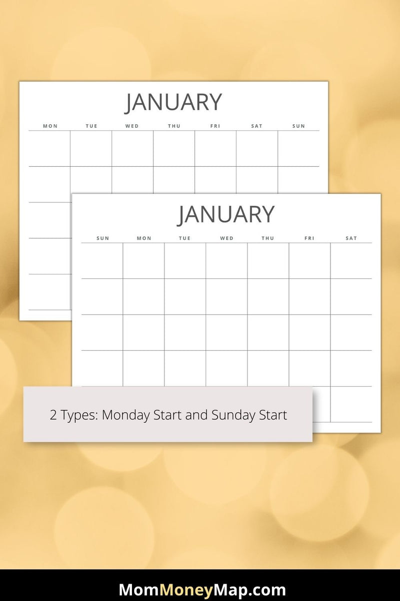 Simple Monthly Calendar Printable PDF – Mom Money Map