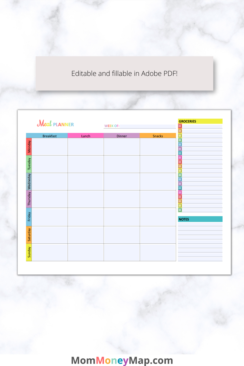 Menu Planner Printable PDF - Multi-Color – Mom Money Map