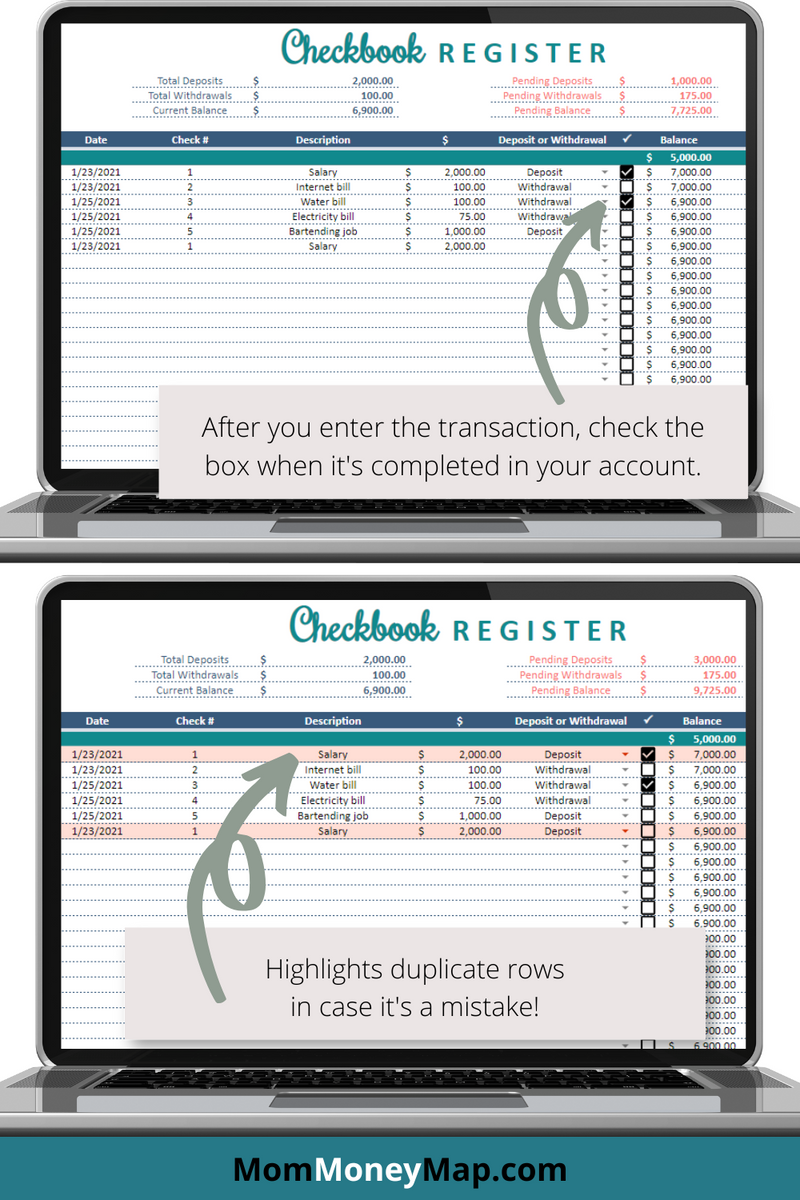 Simple Checkbook Register Google Sheets Spreadsheet – Mom Money Map