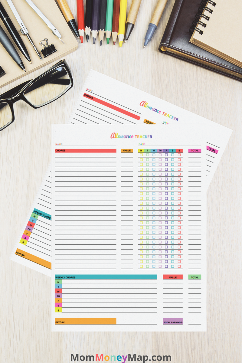 Weekly Allowance Tracker Printable PDF - Multi-Color – Mom Money Map