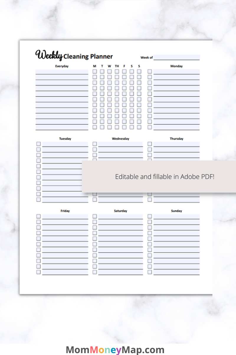Weekly Cleaning Planner Printable PDF – Mom Money Map